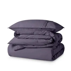 BARE HOME 100% Organic Cotton Percale Duvet Cover And Sham Set - Dusty Purple