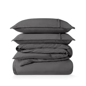 BARE HOME 100% Organic Cotton Percale Duvet Cover And Sham Set - Grey