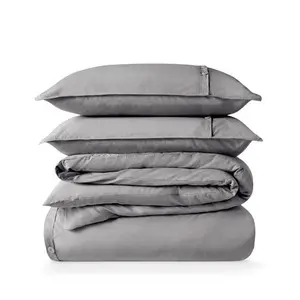 BARE HOME 100% Organic Cotton Percale Duvet Cover And Sham Set - Light Grey
