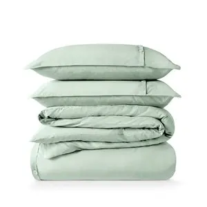 BARE HOME 100% Organic Cotton Percale Duvet Cover And Sham Set - Willow
