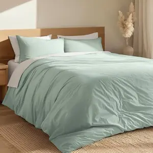 BARE HOME 100% Organic Cotton Percale Duvet Cover And Sham Set - Willow