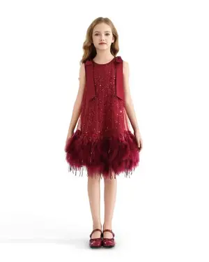 TULLEEN Sequin Feather Dress - Red
