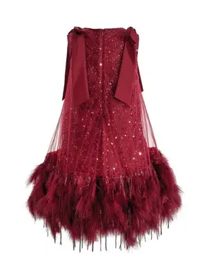 TULLEEN Sequin Feathered Hem Sleeveless Dress