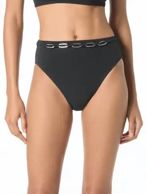 Michael Kors Oval Link Belted High Waist Bikini Bottom - Black