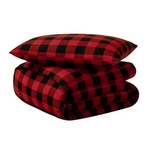 BARE HOME 100% Cotton Flannel Duvet Cover & Sham Set - Buffalo Plaid - Red/black