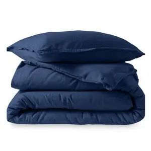 BARE HOME 100% Cotton Flannel Duvet Cover & Sham Set - Dark Blue