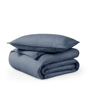 BARE HOME 100% European Linen Duvet Cover And Sham Set - Indigo