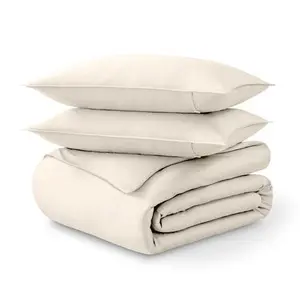 BARE HOME 400 Thread Count Organic Cotton Sateen Duvet Cover And Sham Set - French Beige