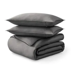 BARE HOME 400 Thread Count Organic Cotton Sateen Duvet Cover And Sham Set - Grey