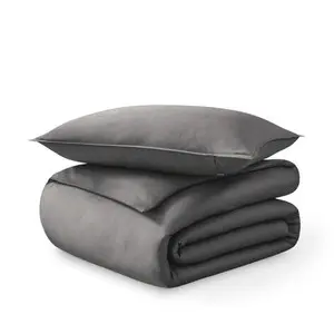 BARE HOME 400 Thread Count Organic Cotton Sateen Duvet Cover And Sham Set - Grey