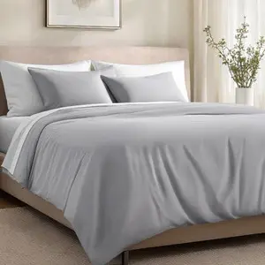 BARE HOME 400 Thread Count Organic Cotton Sateen Duvet Cover And Sham Set