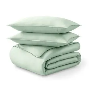 BARE HOME 400 Thread Count Organic Cotton Sateen Duvet Cover And Sham Set - Willow
