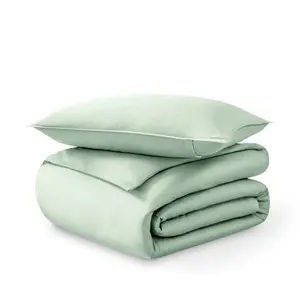 BARE HOME 400 Thread Count Organic Cotton Sateen Duvet Cover And Sham Set - Willow