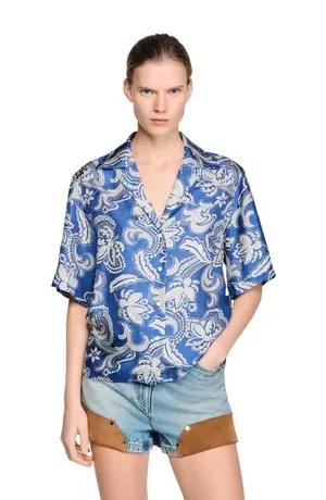 Sandro Floral Print Shirt - Blue/ecru