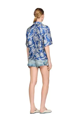 Sandro Floral Print Button-down Shirt - Blue/ecru