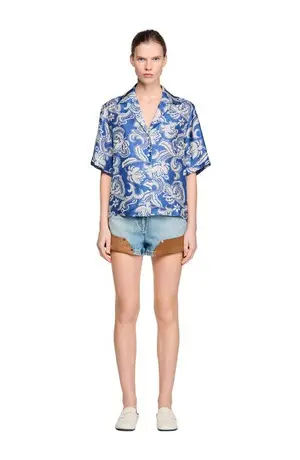 Sandro Floral Print Button-down Shirt - Blue/ecru