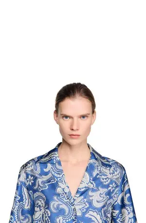Sandro Floral Print Button-down Shirt - Blue/ecru
