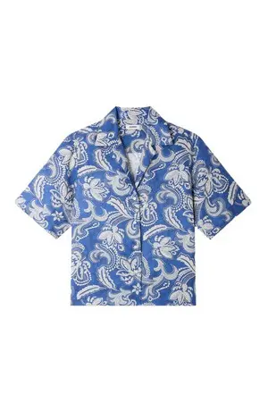 Sandro Floral Print Button-down Shirt - Blue/ecru