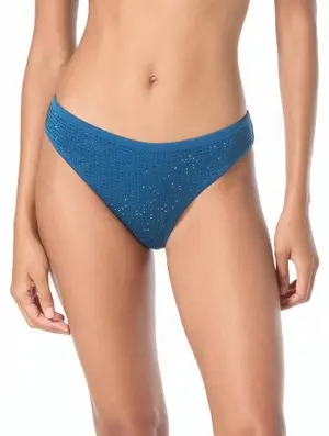 Michael Kors Rhinestone Studded Solids Bikini Bottom - River Blue