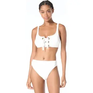 Michael Kors Grommet Solids Lace Up Bralette - White