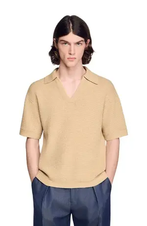 Sandro Jute-effect Polo Shirt - Beige