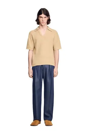 Sandro Jute-effect Polo Shirt - Beige