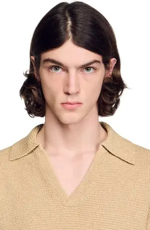 Sandro Jute-effect Polo Shirt - Beige