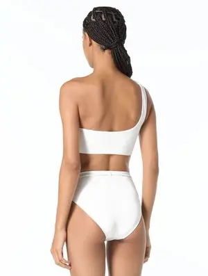 Michael Kors Oval Link Crepe Solids One Shoulder Bikini Top - White