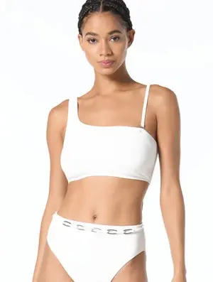 Michael Kors Oval Link Crepe Solids One Shoulder Bikini Top - White