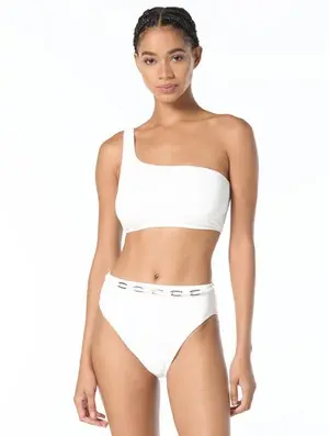 Michael Kors One Shoulder Swim Top - White
