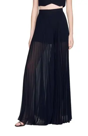 Sandro Pleated Wide-leg Trousers - Black
