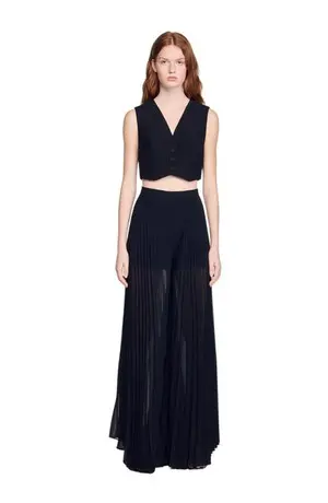 Sandro Pleated Wide-leg Trousers - Black