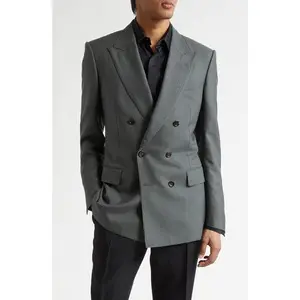 TOM FORD Dyllan Double Breasted Silk Canvas Sport Coat - Pine Green/grey