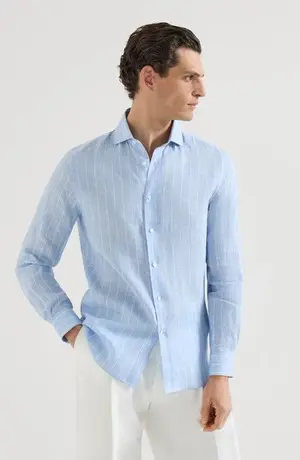 Brunello Cucinelli Chalk Stripe Shirt - Azure