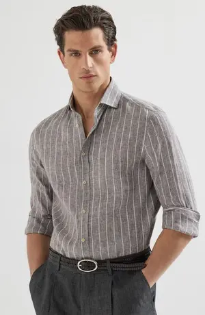 Brunello Cucinelli Chalk Stripe Shirt - Hazelnut