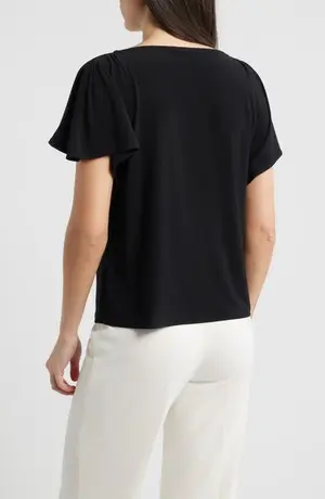 Anne Klein Cascade Flutter Sleeve Top - Anne Black