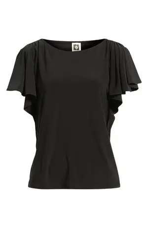 Anne Klein Cascade Flutter Sleeve Top - Anne Black