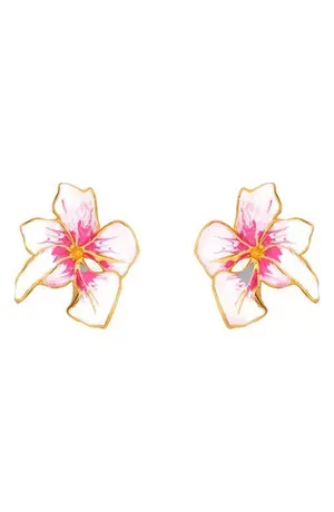 Oscar De La Renta Small Cyclamen Enamel Stud Earrings - Pink