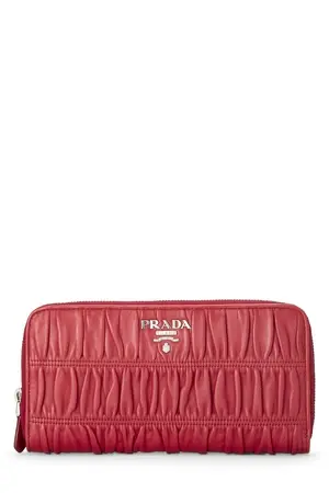 Prada Nappa Gaufre Zip Around Wallet - Red