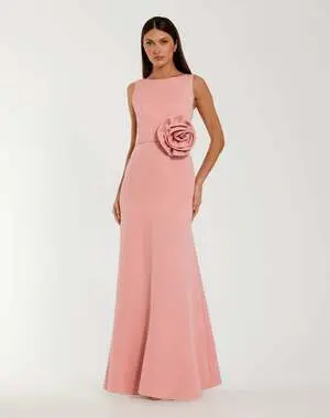 Mac Duggal Boat Neck A-line Gown With Flower - Pink