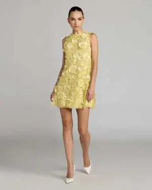 Mac Duggal 3d Floral Embellished Mini Dress - Yellow