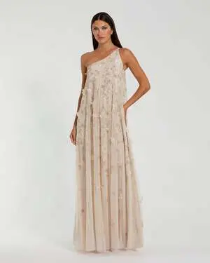 Mac Duggal One Shoulder Floral Embellished Gown