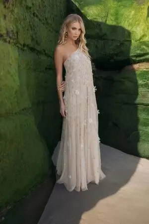 Mac Duggal One Shoulder Floral Embellished Gown