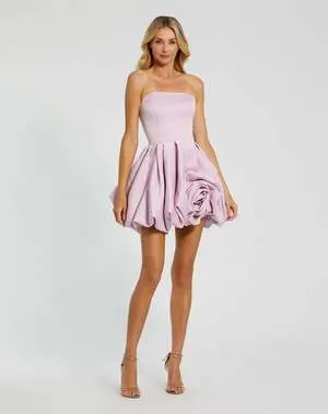Mac Duggal Strapless Mini Dress With Rose Ruffle Detail - Purple