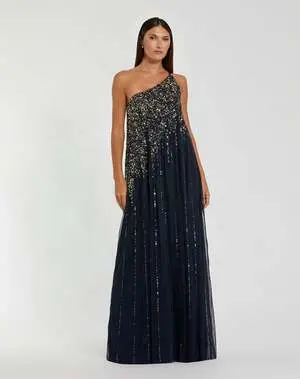 Mac Duggal One Shoulder Embellished Trapeze Gown
