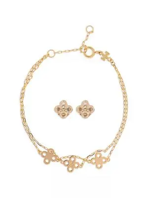 Tory Burch Clover-logo Earrings And Bracelet Set - Gold