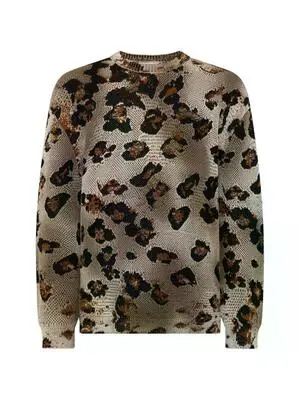 LANEUS Leopard Print Knitted Jumper - Brown