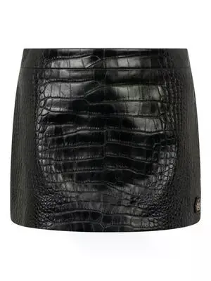 Philipp Plein Logo-plaque Croco-print Mini Skirt - Black