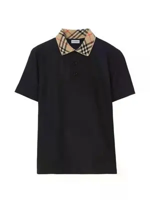 Burberry Check Collar Cotton Polo Shirt - Blue