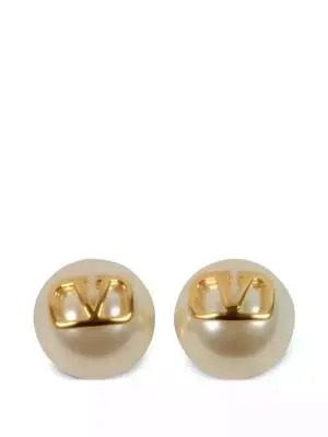 Valentino Garavani Logo Pearl Stud Earrings - Gold